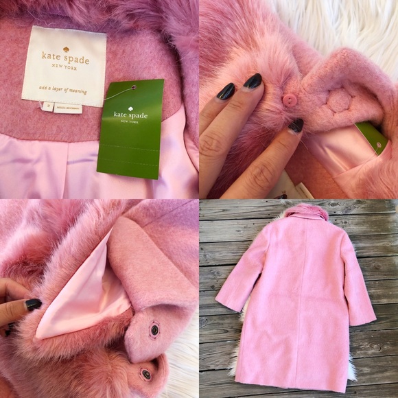 kate spade | Jackets & Coats | Kate Spade Faux Fur Trim Pink Jacket ...